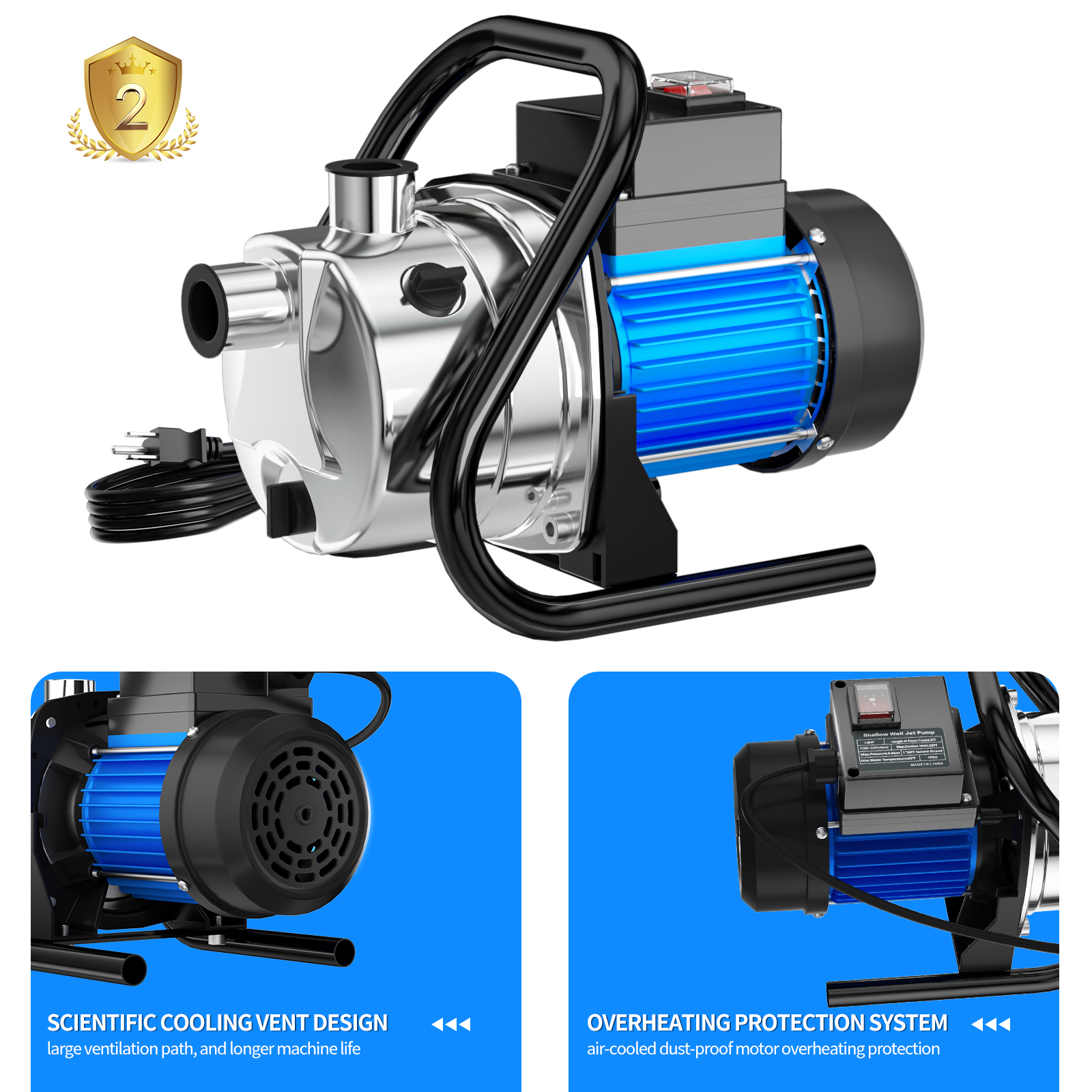 1.6HP Portable Water Transfer Pump 1200GPH Shallow Well Pump Garden ...